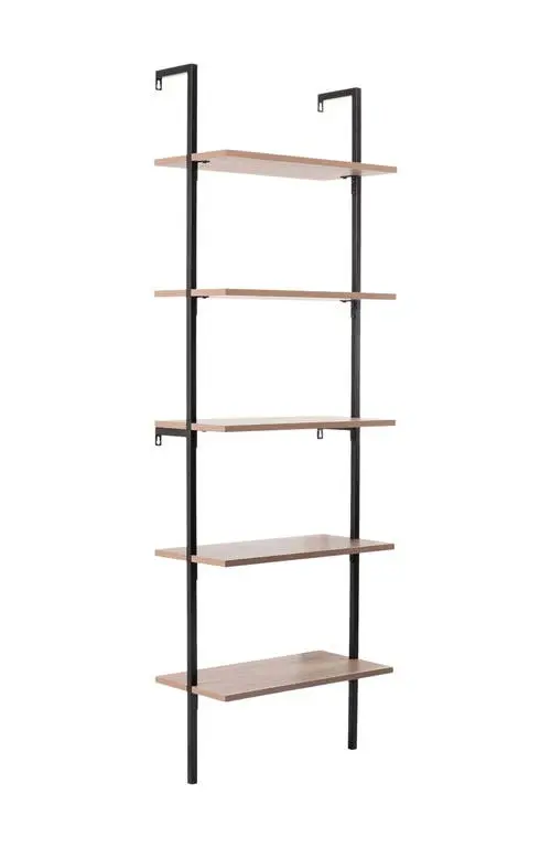 HAPPIMESS Madera Classic Industrial Shelf Wood Wall-mounted Open Ladder Bookcase With Metal Frame - Brown/black