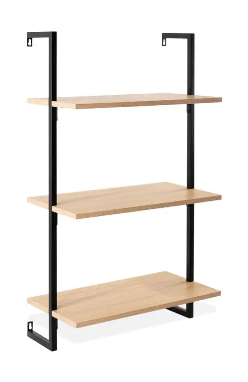 HAPPIMESS Madera Classic Industrial Shelf Wood Wall-mounted Open Ladder Bookcase With Metal Frame - Light Oak