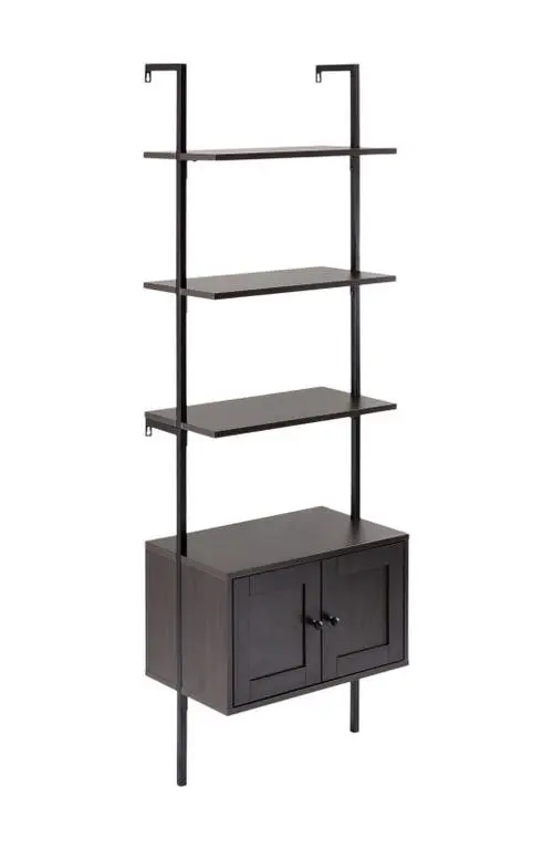 HAPPIMESS Tulare 72.05" Midcentury Industrial 4-shelf Wood Wall-mounted Open Ladder Bookcase With Cabinet And Metal Frame - Black
