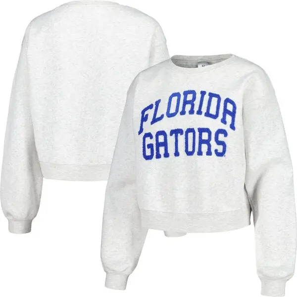 ZOOZATZ Florida Gators Core Chenille Cropped Pullover Sweatshirt - Oatmeal