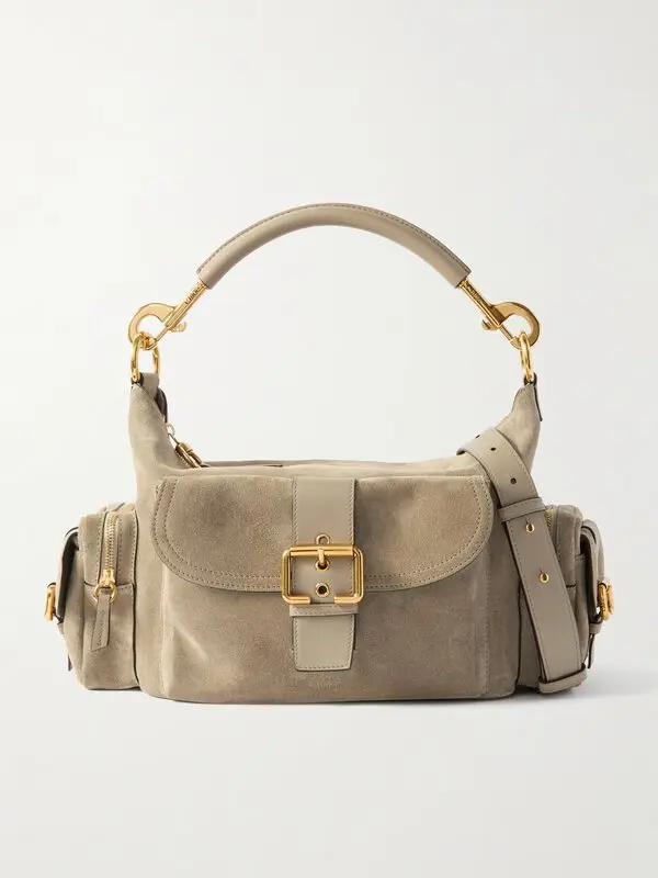 Chloé Leather-trimmed Suede Camera Shoulder Bag - Gray
