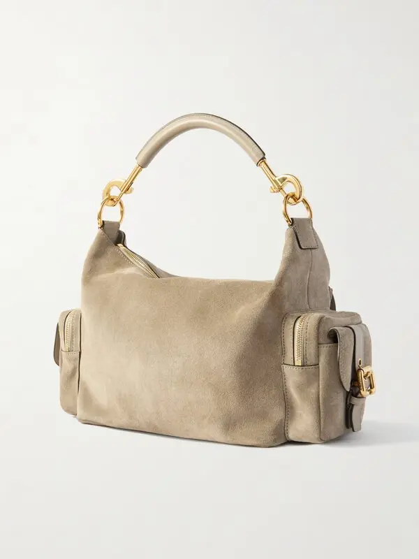 Chloé Leather-trimmed Suede Camera Shoulder Bag - Gray