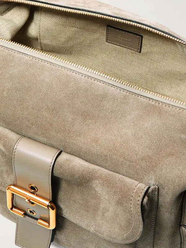Chloé Leather-trimmed Suede Camera Shoulder Bag - Gray