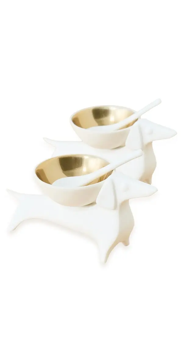 Jonathan Adler Dachshund Salt & Pepper Cellars - White/gold