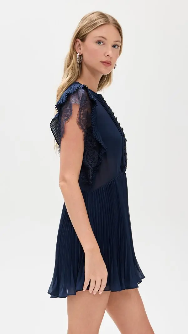 Self-Portrait Chiffon Ruffle Mini Dress In Navy - 60% Off | Editorialist