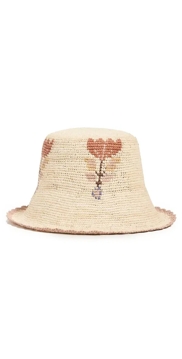 Anthropologie by Freya Fleur Floral Straw Bucket Hat Freya Fleur Straw Hat In Natural/Berry Multi - 50% Off  main image 2