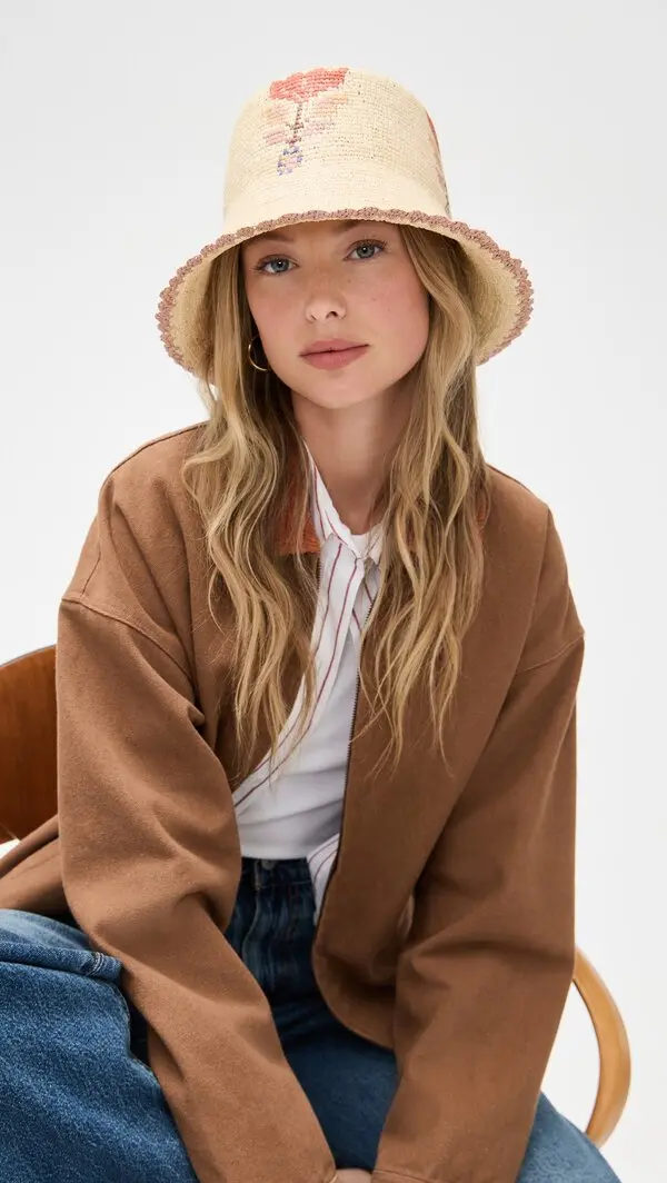 NWT Freya Fleur Straw Hat in Natural Berry Multi Freya Fleur Straw Bucket Hat | Saks Fifth Avenue main image 2