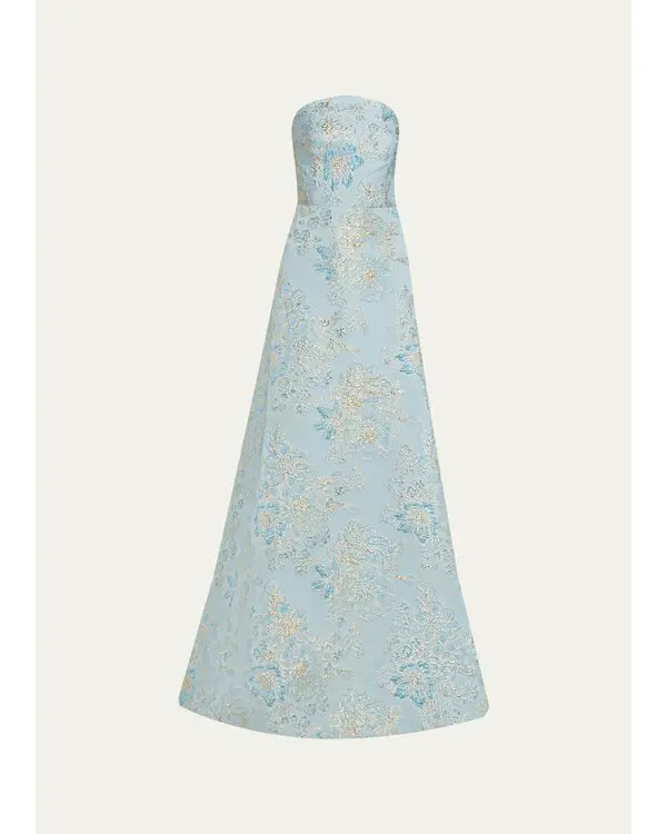 Rickie Freeman For Teri Jon Strapless Floral Jacquard Gown - Mist Multi