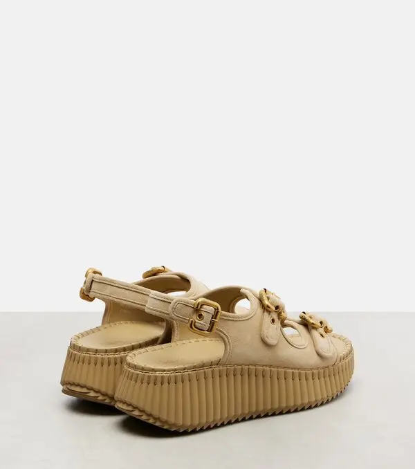 Chloé Nama Suede Platform Sandals - Beige