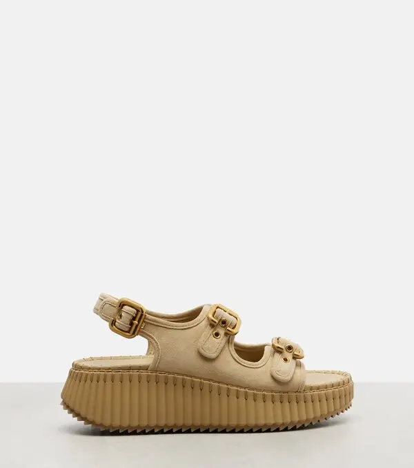 Chloé Nama Suede Platform Sandals - Beige