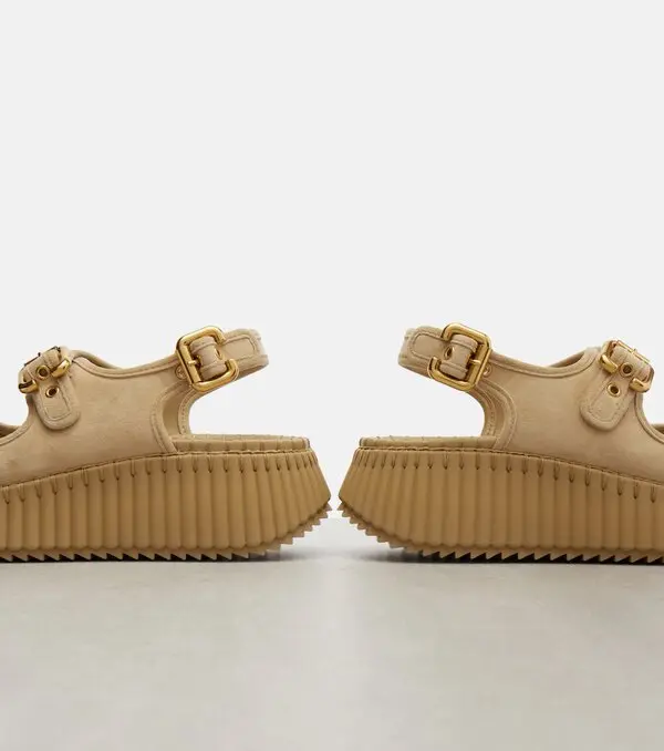 Chloé Nama Suede Platform Sandals - Beige