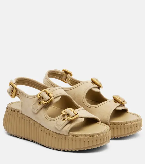 Chloé Nama Suede Platform Sandals - Beige