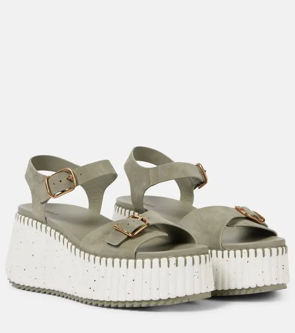 Chloé Nama Suede Platform Sandals - Green