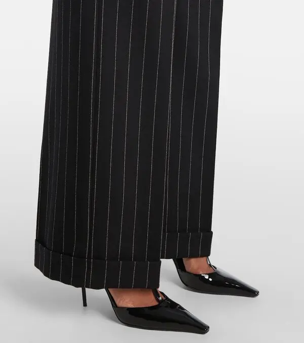 Dolce & Gabbana Striped Wool Straight Pants - Black