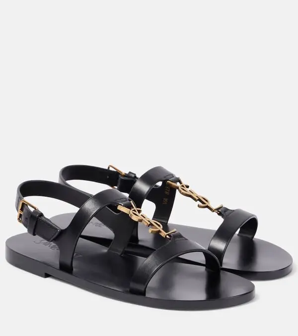 Saint Laurent Cassandra Leather Sandals - Black