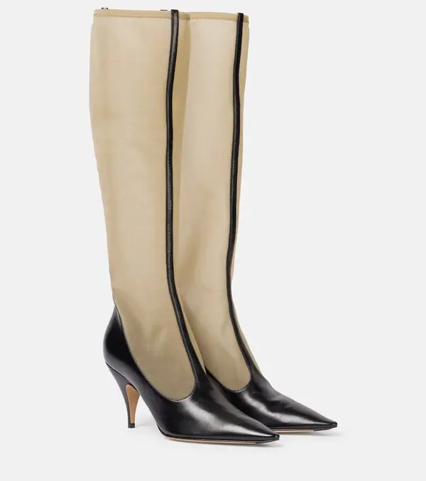 THE ROW Mesh And Leather Knee-high Boots