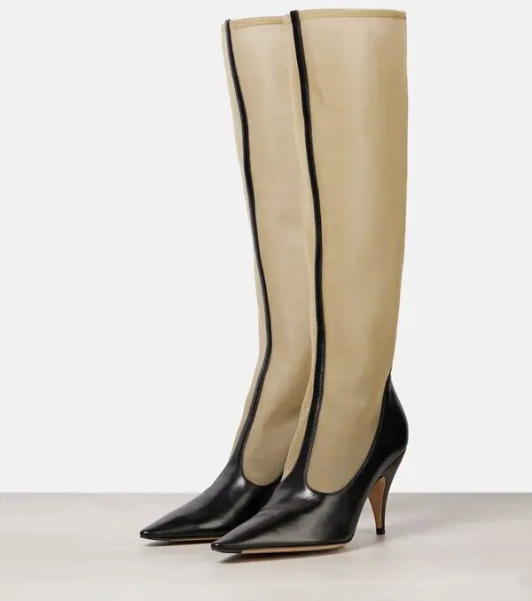 THE ROW Mesh And Leather Knee-high Boots