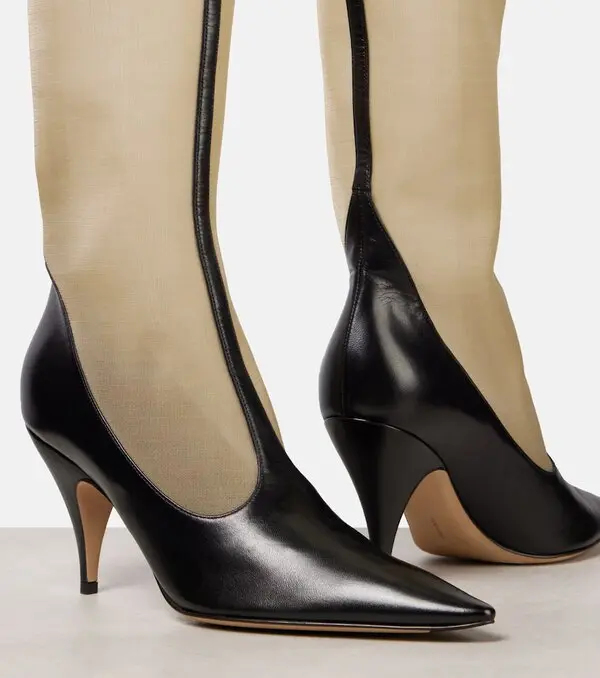 THE ROW Mesh And Leather Knee-high Boots
