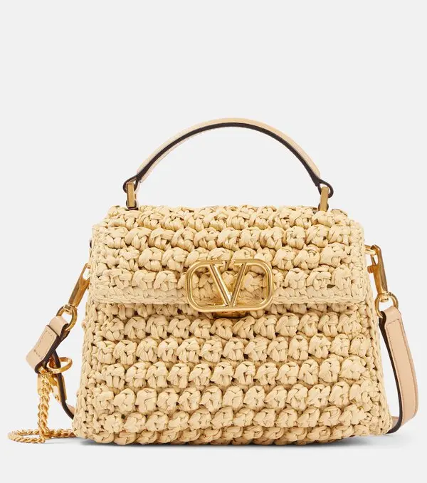Valentino Garavani Vsling Mini Raffia-effect Tote Bag - Beige