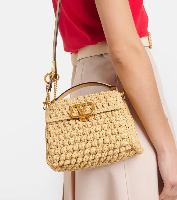 Valentino Garavani Vsling Mini Raffia-effect Tote Bag