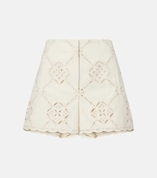 Veronica Beard Jazmin Laser-cut Cotton Shorts - White