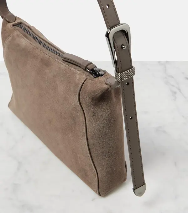 Brunello Cucinelli Duo Small Suede Shoulder Bag - Brown
