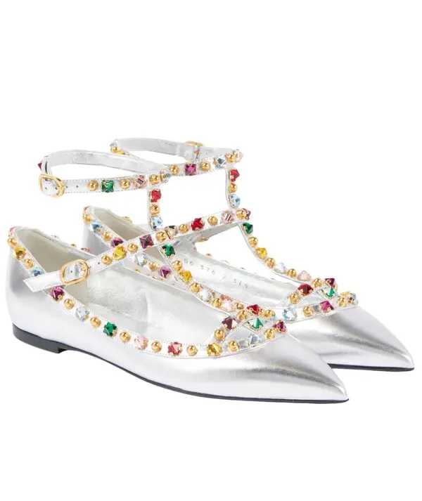 Valentino Garavani Rockstud Embellished Ballet Flats - Silver
