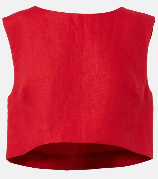 Posse Martina Linen Crop Top - Red