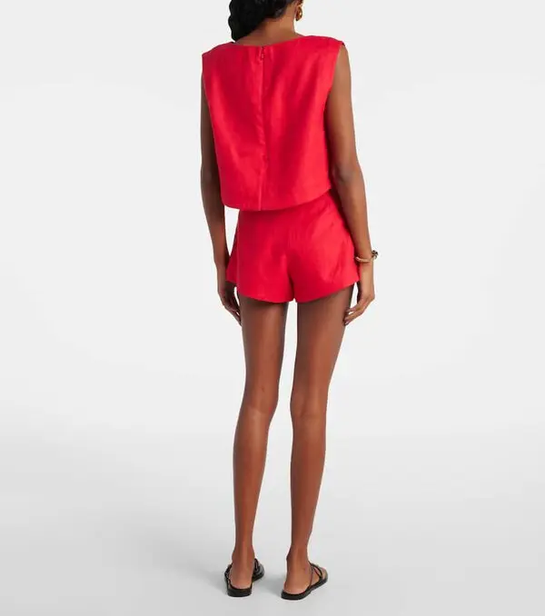 Posse Martina Linen Crop Top - Red