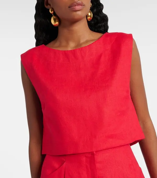 Posse Martina Linen Crop Top - Red
