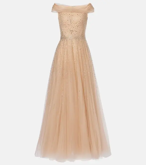 Jenny Packham Shayla Embellished Tulle Gown - Beige