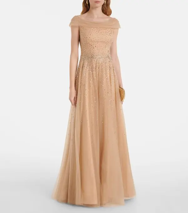 Jenny Packham Shayla Embellished Tulle Gown - Beige