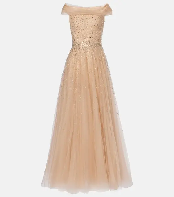 Jenny Packham Shayla Embellished Tulle Gown - Beige