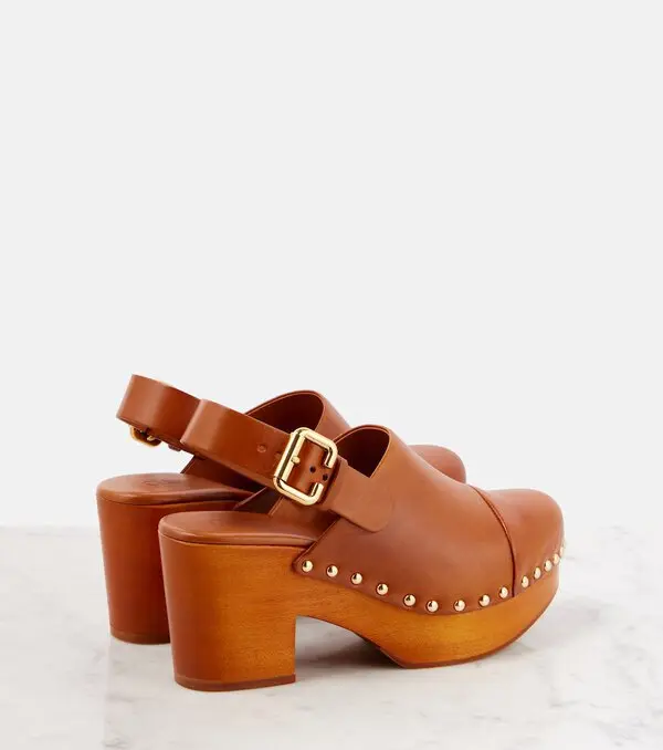 Chloé Jeannette Leather Wedge Clogs - Brown