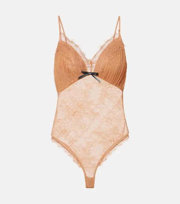 SELF-PORTRAIT Embroidered Lace-trimmed Mesh Bodysuit