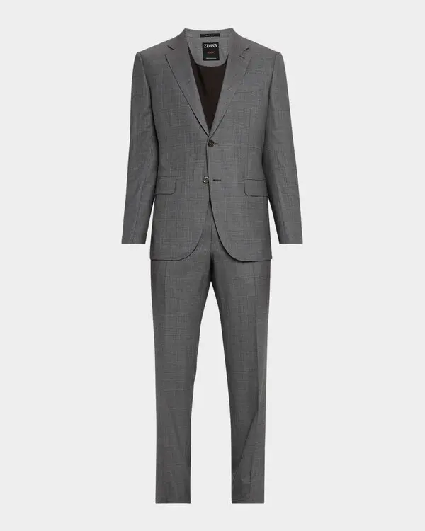 Zegna Windowpane Couture Suit - Md Gry Ck