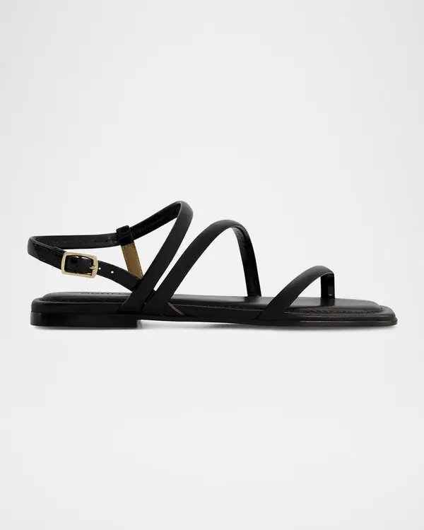 Bernardo Odessa Patent Thong Slingback Sandals - Black Soft Patent Leather
