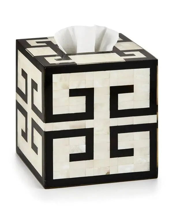 LABRAZEL Greek Key Tissue Box Cover - Ivory/ebony