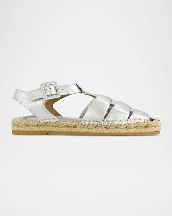 Bernardo Monri Metallic Fisherman Espadrilles - Silver Metallic Nappa Mestico