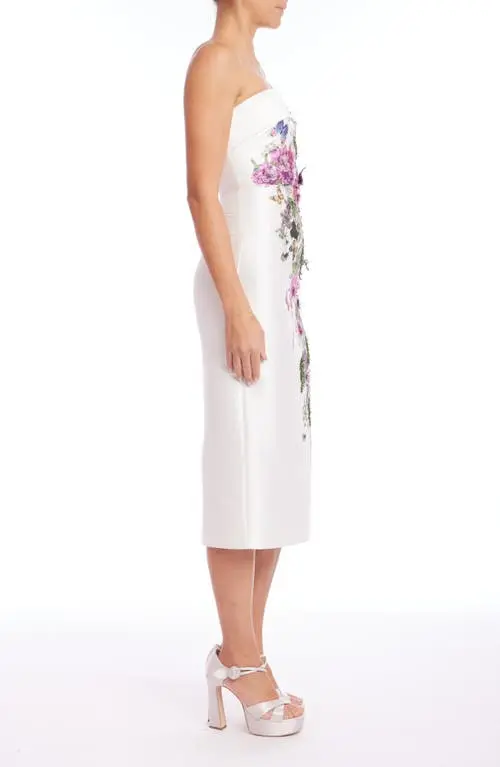 Badgley Mischka Floral Strapless Mikado Cocktail Dress