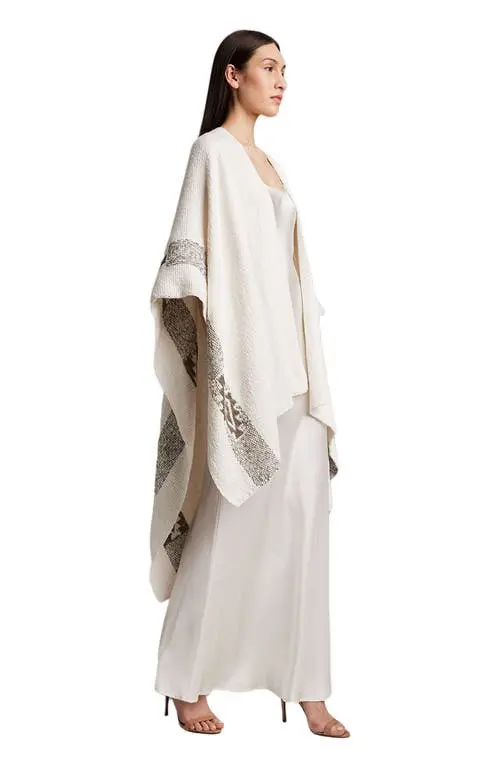Voz Long Estrella Duster In Textured Cotton - Ivory/mink