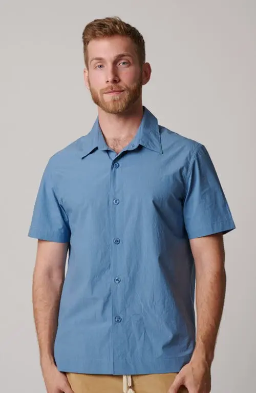 LEISURE LAB Short Sleeve Cotton Button Up - Pacific