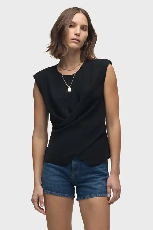 Hudson Jeans Shoulder Padded Wrap Sleeveless Tee