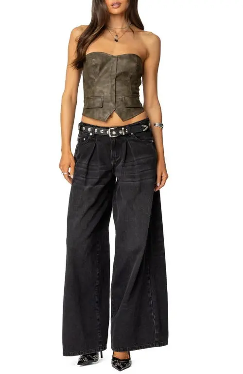 EDIKTED Maysen Faux Leather Corset Top