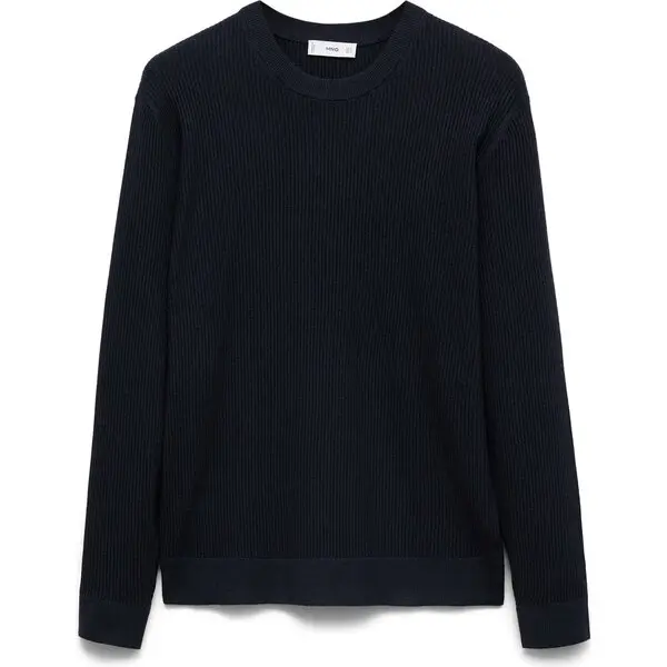 Mango Ribbed Crewneck Sweater - Dark Navy