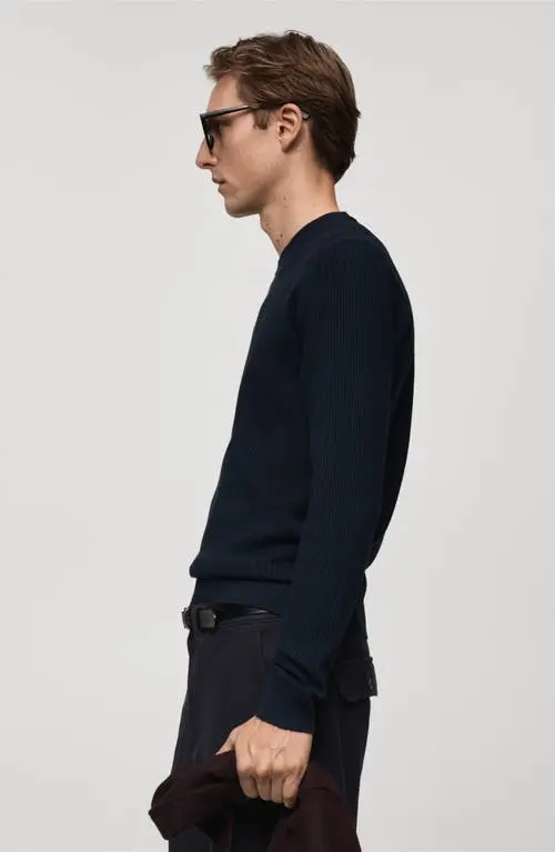 Mango Ribbed Crewneck Sweater - Dark Navy