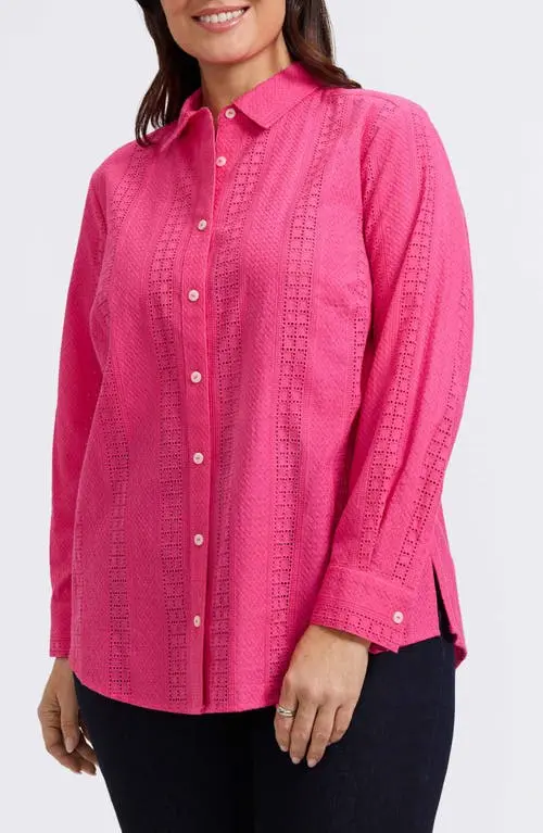 Foxcroft Zoey Mixed Stitch Cotton Button-up Shirt