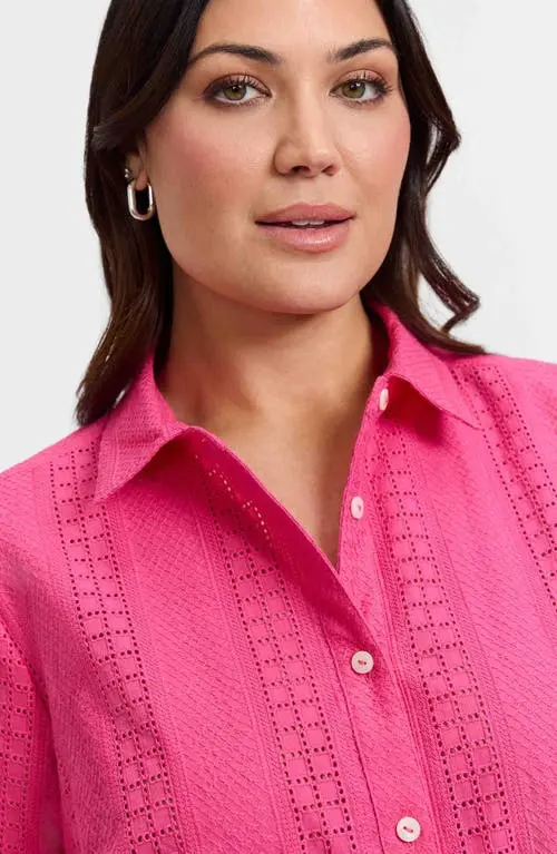 Foxcroft Zoey Mixed Stitch Cotton Button-up Shirt