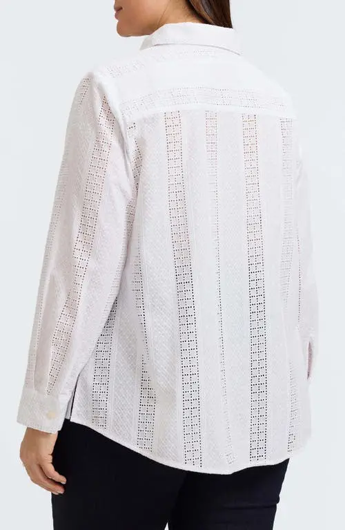 Foxcroft Zoey Mixed Stitch Cotton Button-up Shirt - White