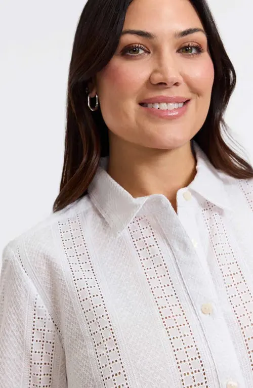 Foxcroft Zoey Mixed Stitch Cotton Button-up Shirt - White